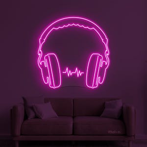 Headphones Neon Sign, Headphones LED Light, Music Room Wall Decor ...