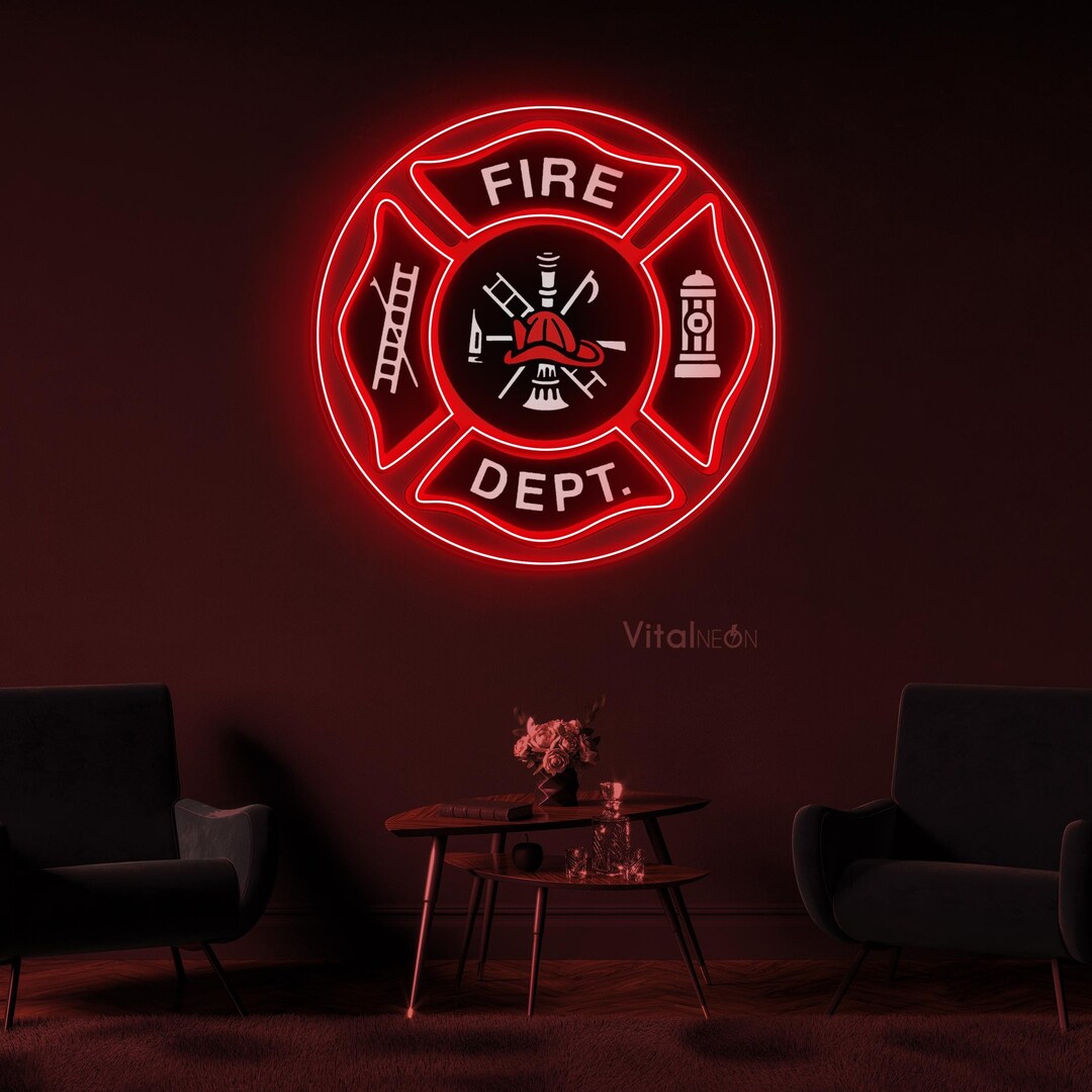 Fire Department Neon Sign, Fire Department Logo LED Light, Firefighter ...