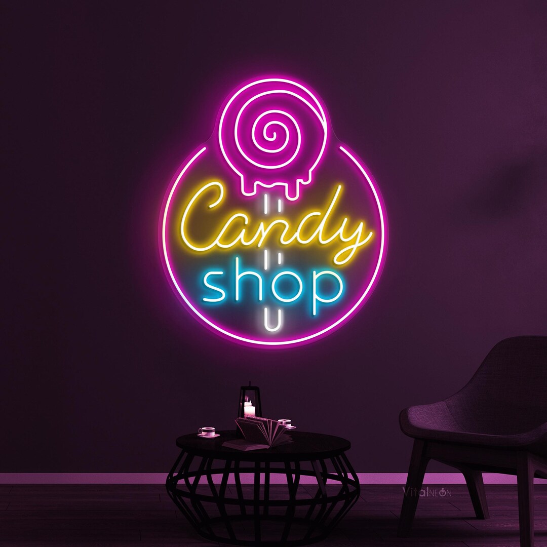 Candy Shop Neon Sign, Candy Shop LED Sign, Lollipop Candy Wall Decor ...