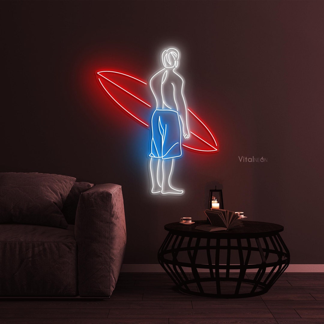 Surfer Boy Neon Sign, Surfer Boy LED Light, Surfboard LED Neon Art, Sea ...