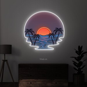 Sea Sunset Neon Sign, Custom Sea Sunset Light, Sunset LED Pop Art, Sea ...