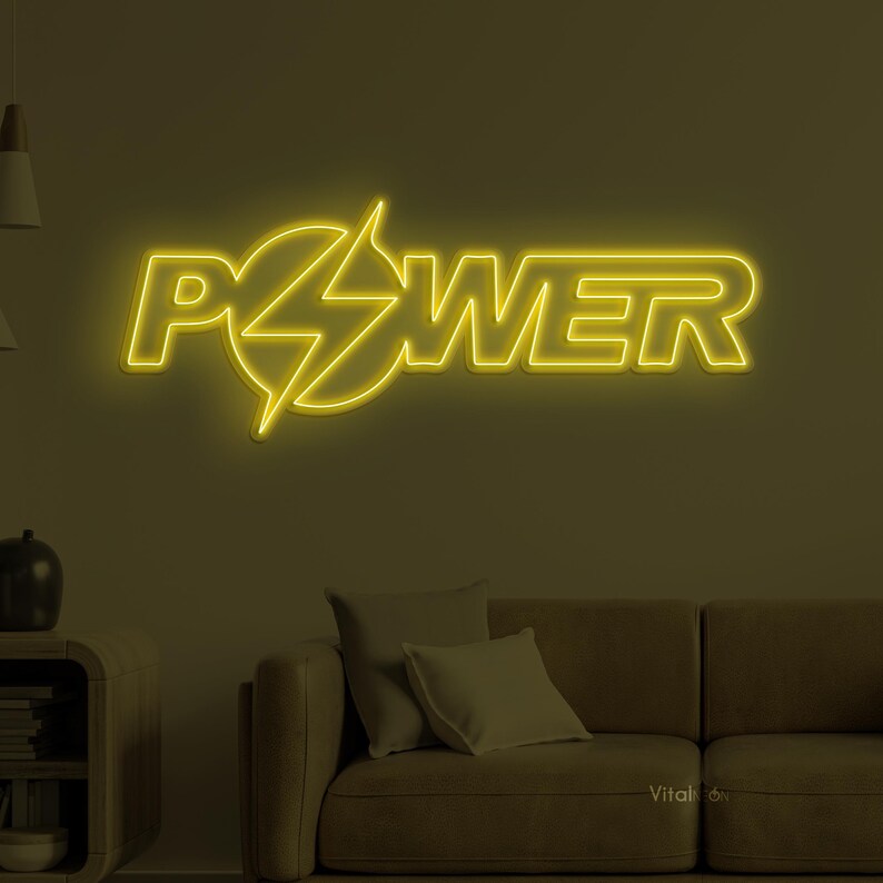 POWER Neon Sign – Lightning Bolt LED Wall Art for Home, Office, or Gym ...