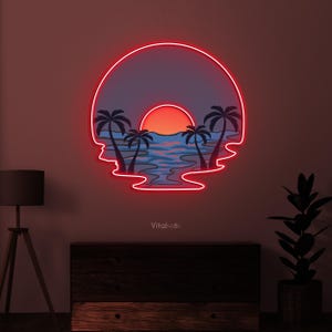 Sea Sunset Neon Sign, Custom Sea Sunset Light, Sunset LED Pop Art, Sea ...