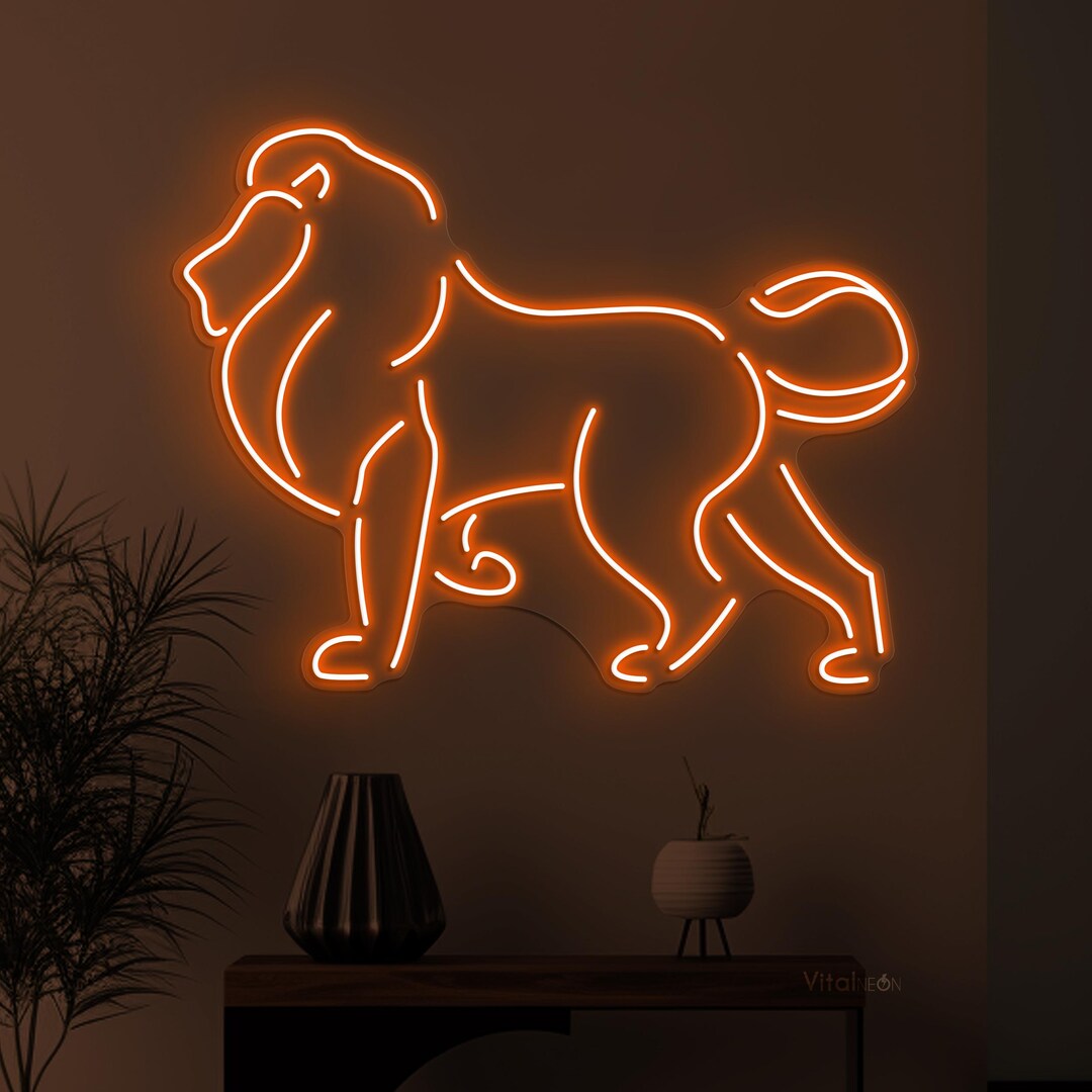 Lion Neon Sign, Lion LED Light, Lion Walking Wall Decor, Long Hair Lion ...