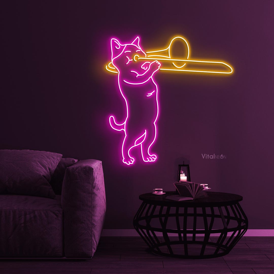 Cat Playing Trombone Neon Sign, Music Studio Decor - Etsy