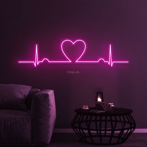 Heart Beat Neon Sign, Heart LED Neon Wall Decor for Bedroom, Heartbeat ...