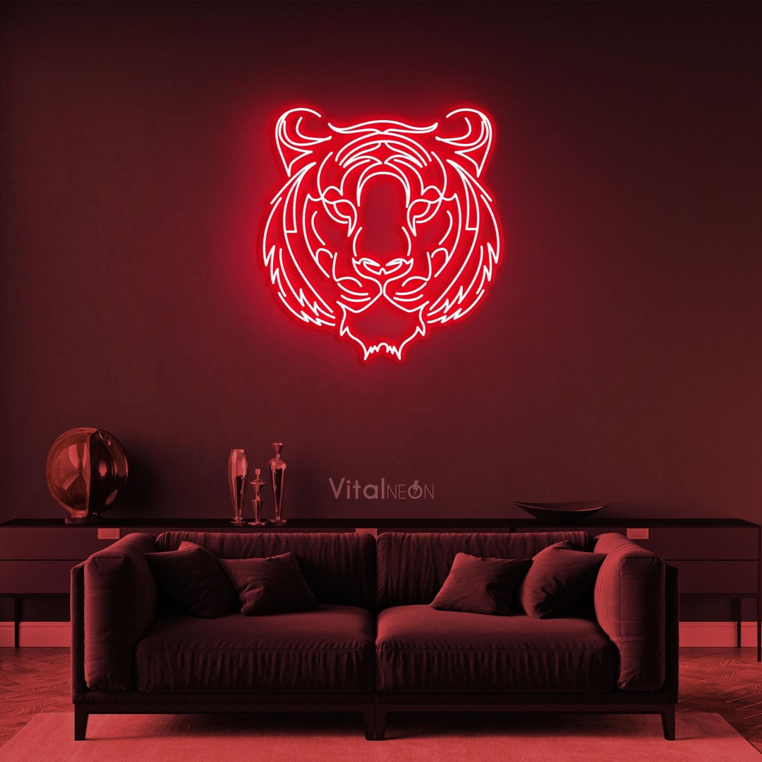 Tiger Head Neon Sign LED Light Animal Wall Art Decor Game Room Bedroom ...