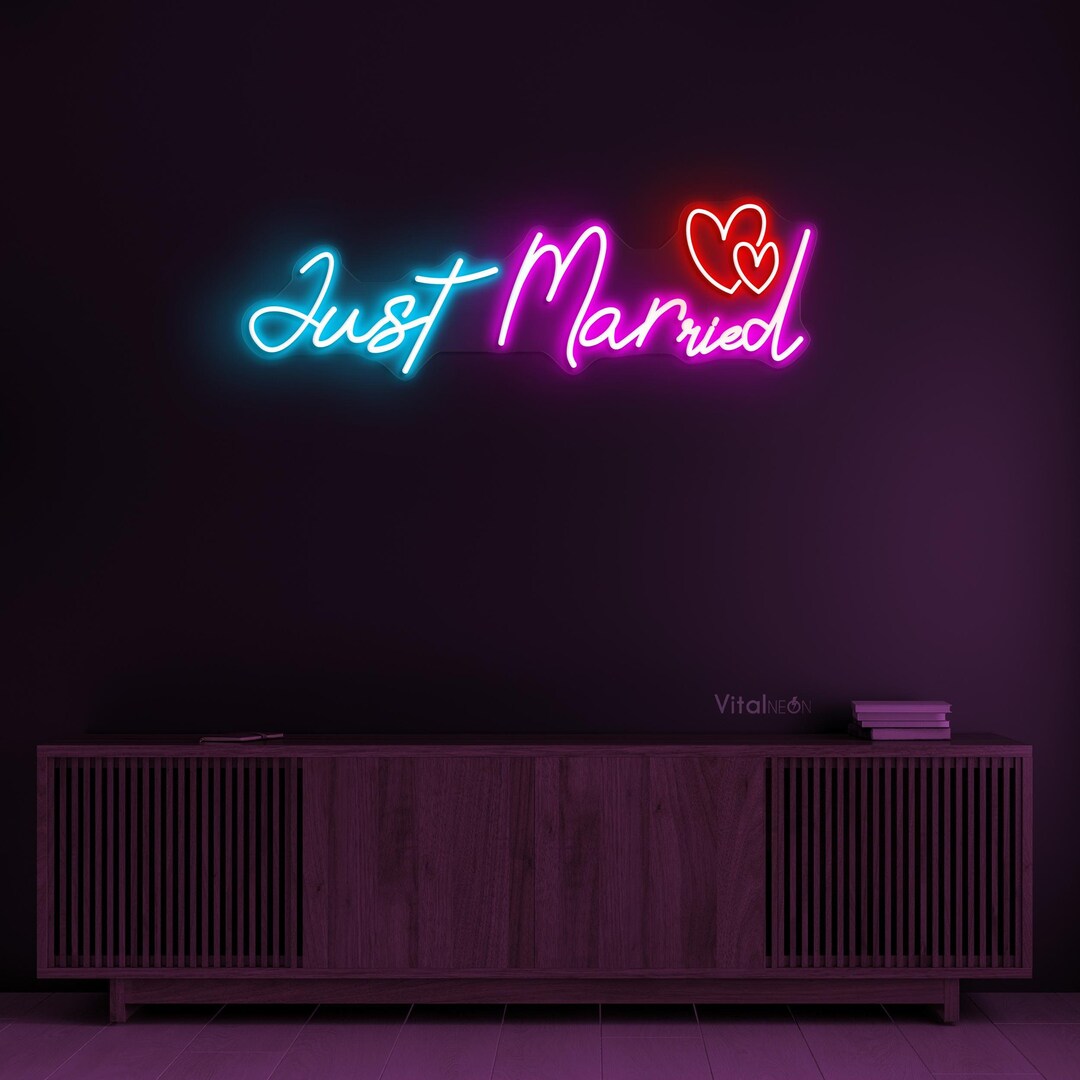 Just Married Neon Sign, Just Married Neon Light, Love Heart LED Neon ...