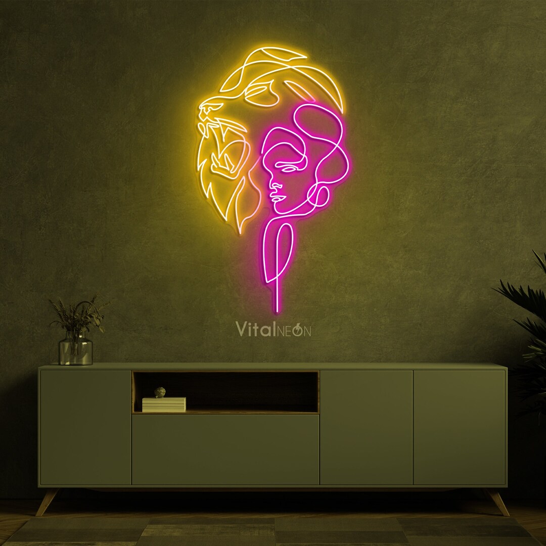 Lion and Woman Neon Sign – LED Wall Decor for Salon, Game Room, Home ...