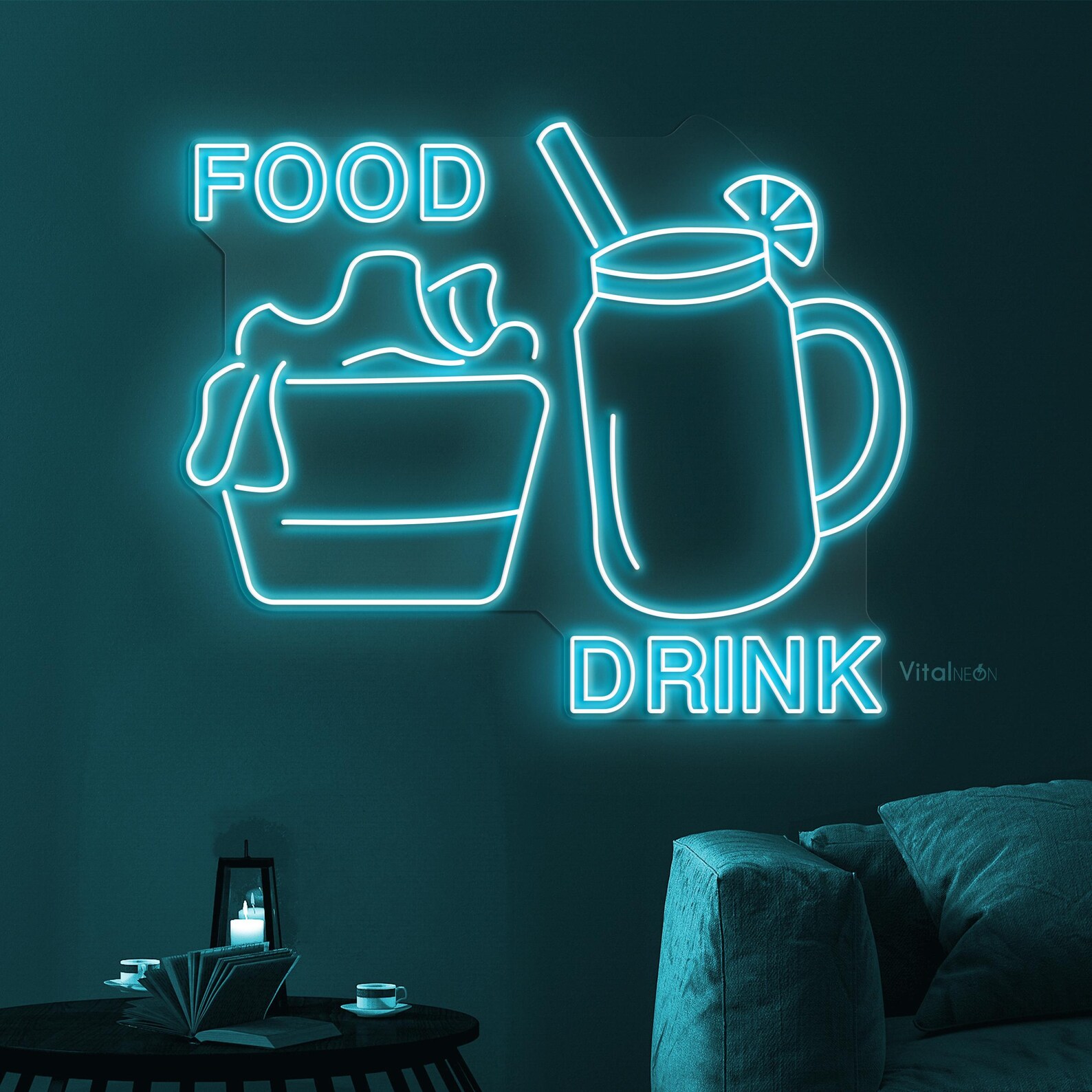 Food and Drink Neon Sign, Food Drink Led Light, Cafe & Bar Wall Decor ...