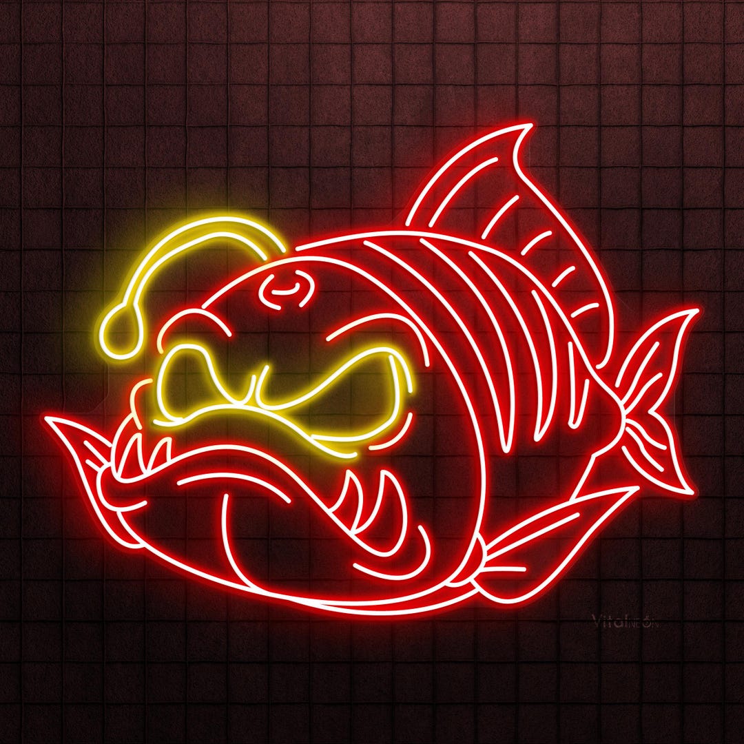 Anglerfish Neon Sign, Anglerfish LED Light, Bioluminescent Wall Decor ...