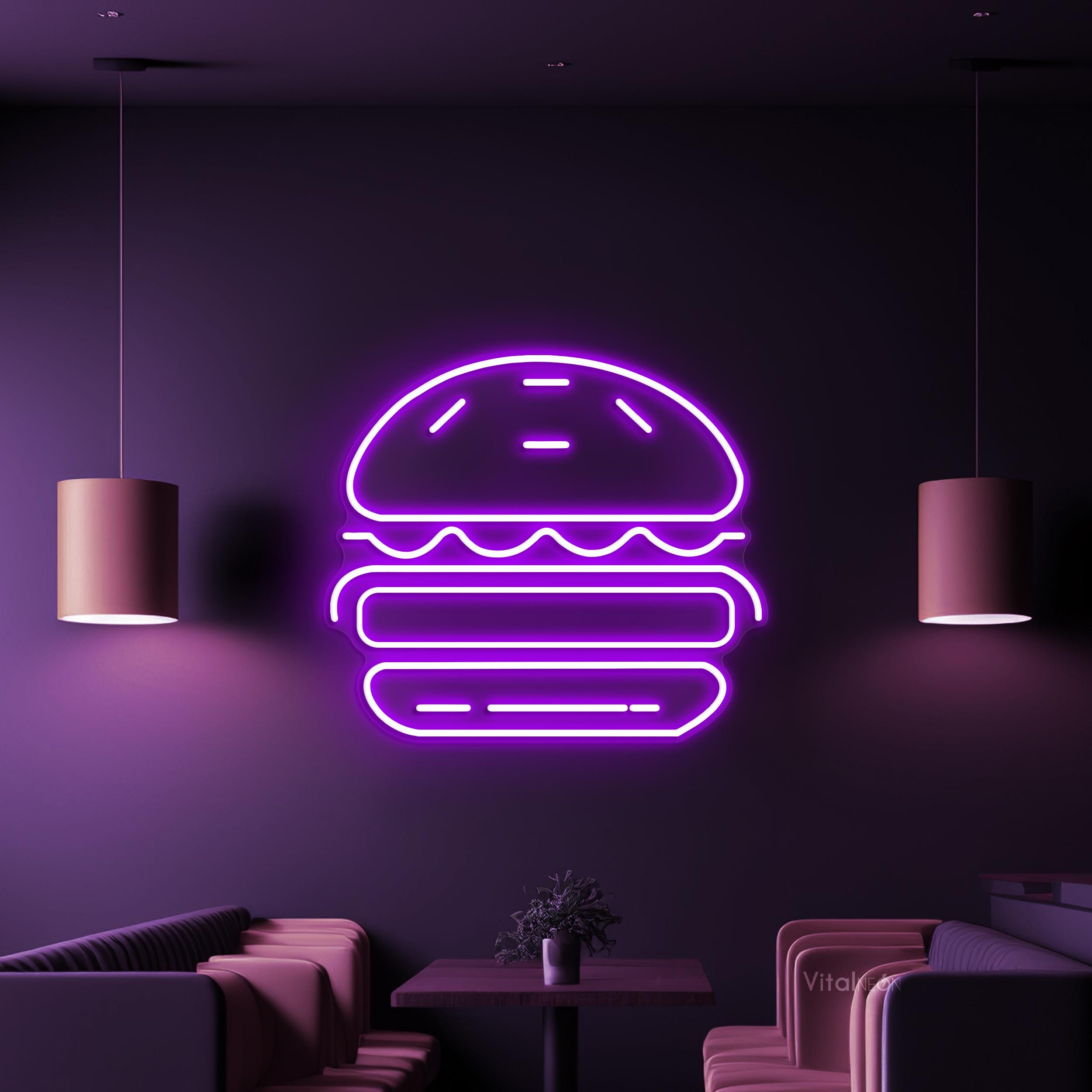 Burger Neon Sign, Burger LED Light, Hamburger Wall Art, Fast Food ...