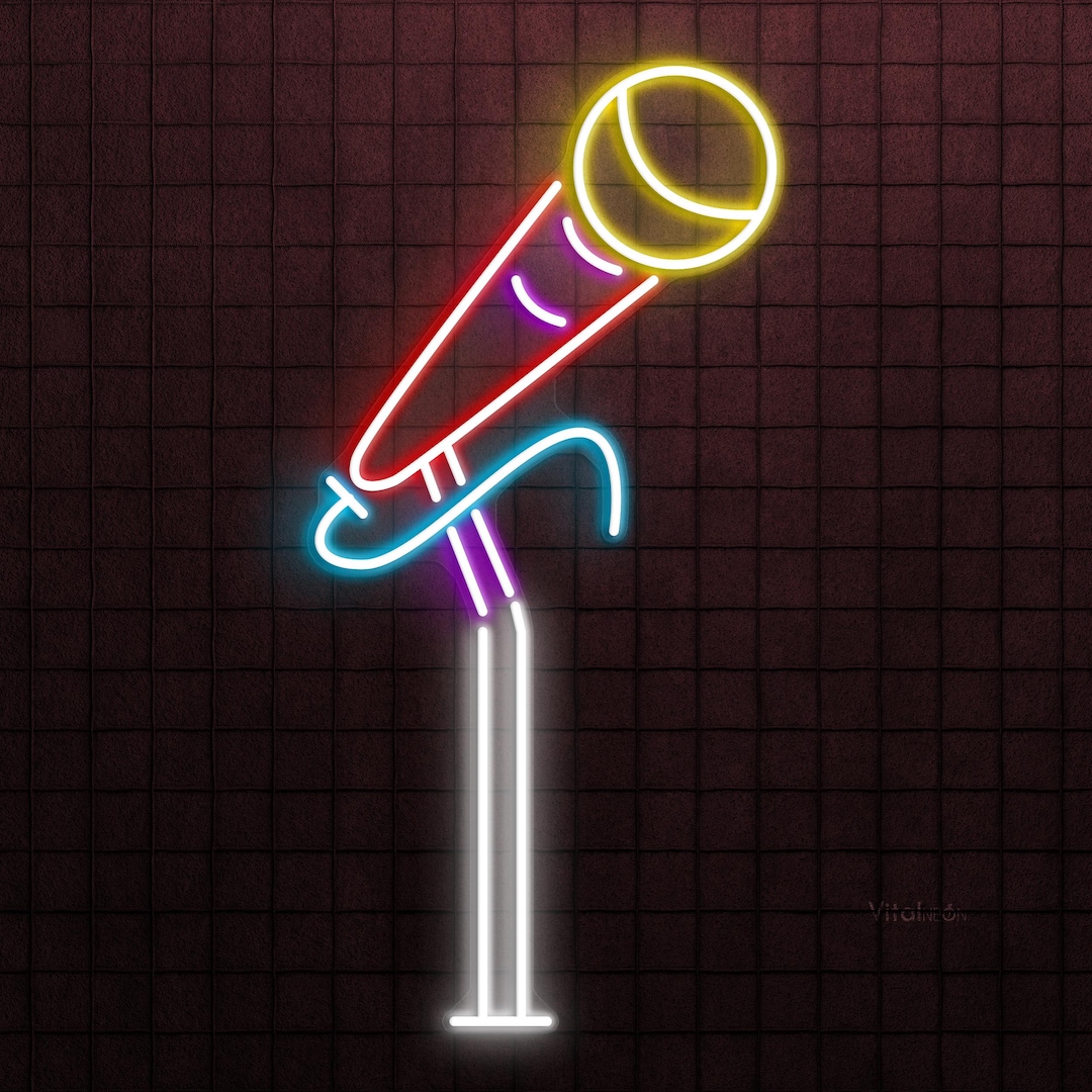 Mic Neon Sign, Microphone With Stand LED Light, Concert Wall Decor ...
