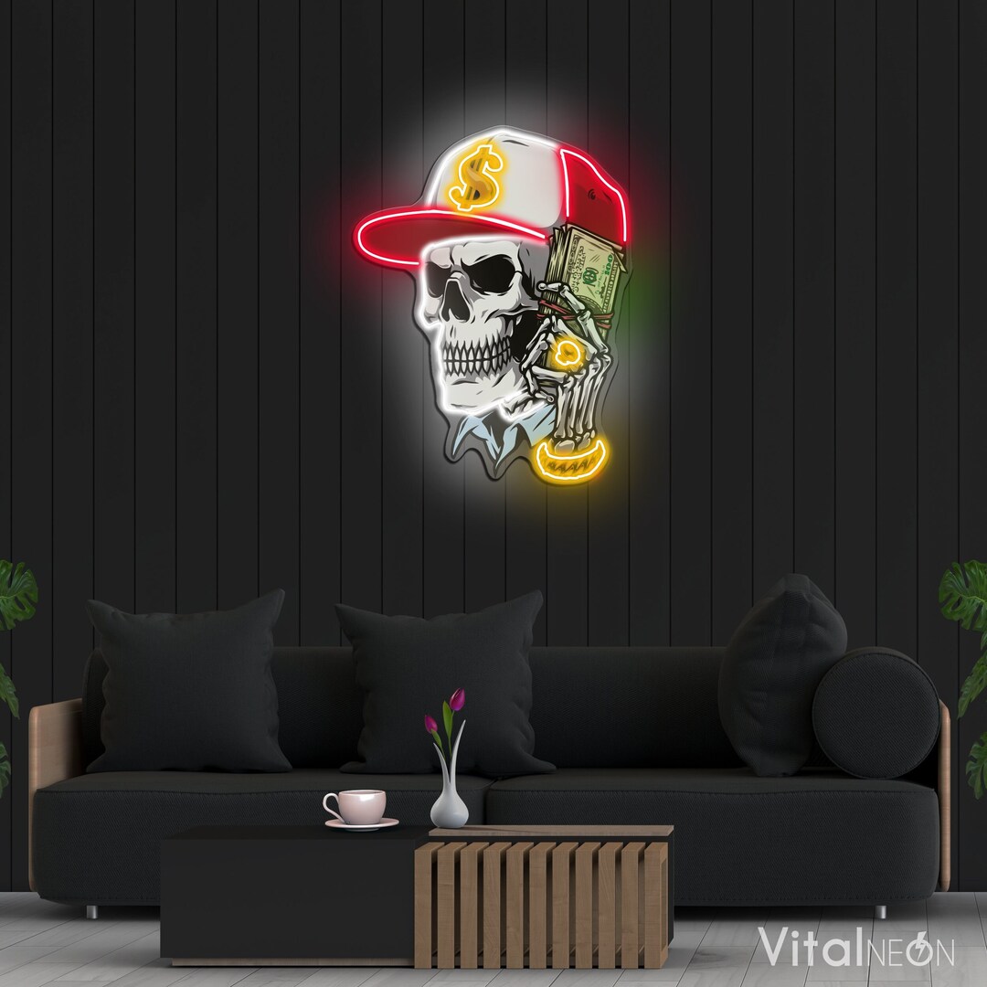 Skull Money LED Neon Light, Gangster Skull Face Decor, Edgy Game Room ...