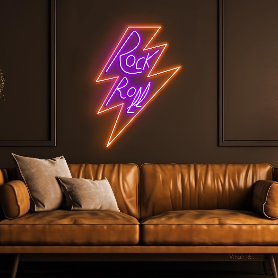 Rock N' Roll Neon Sign, Rock N' Roll LED Sign, Thunder Lightening Wall ...
