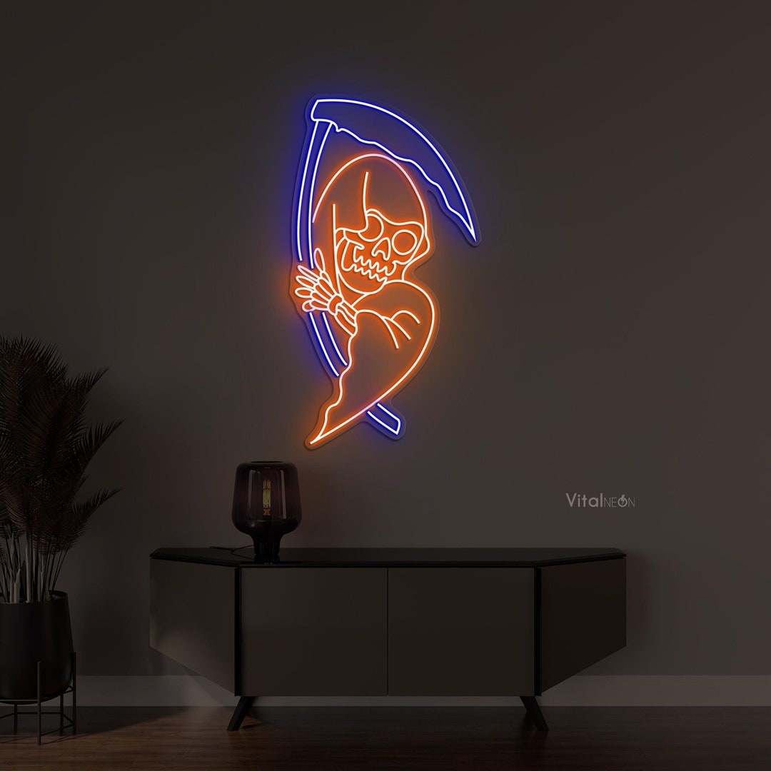 Grim Reaper Neon Sign, Grim Reaper LED Light, Skeleton Wall Art, Spooky ...