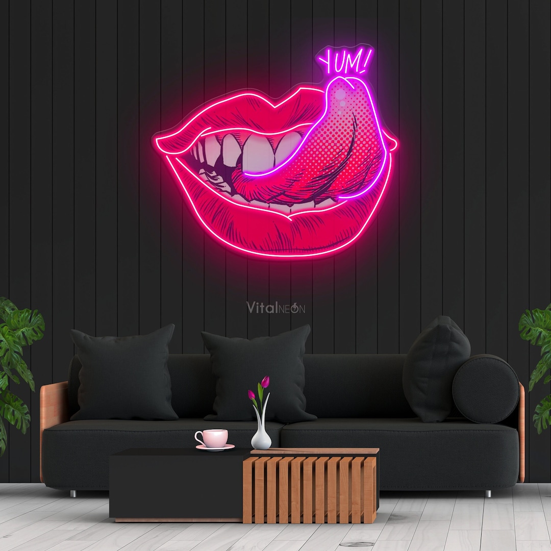 Lips Yum Neon Sign, Lips Artwork Sign, Neon Art for Bedroom, Gifts for ...