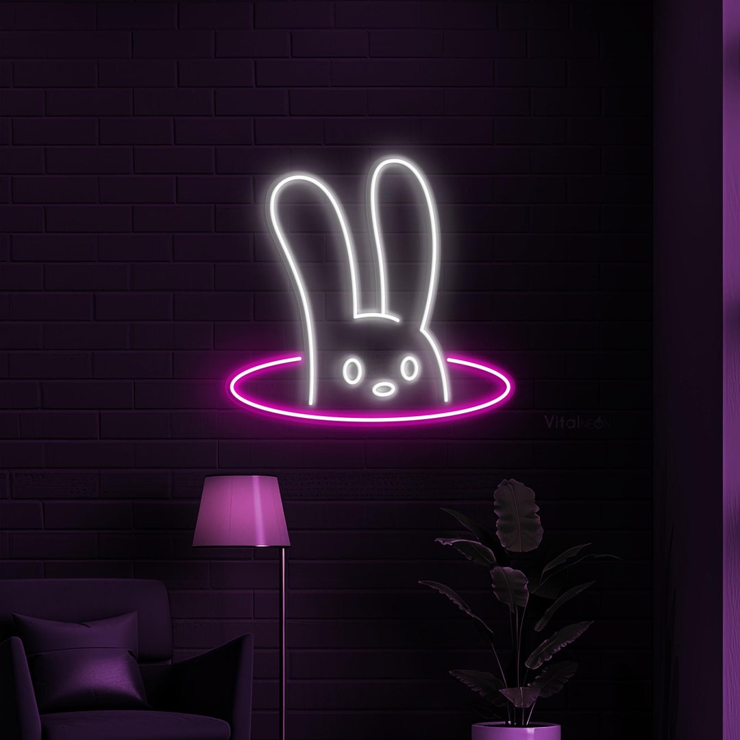 Rabbit Neon Sign, Rabbit LED Light, Bunny LED Wall Art, Cute Bunny Home ...