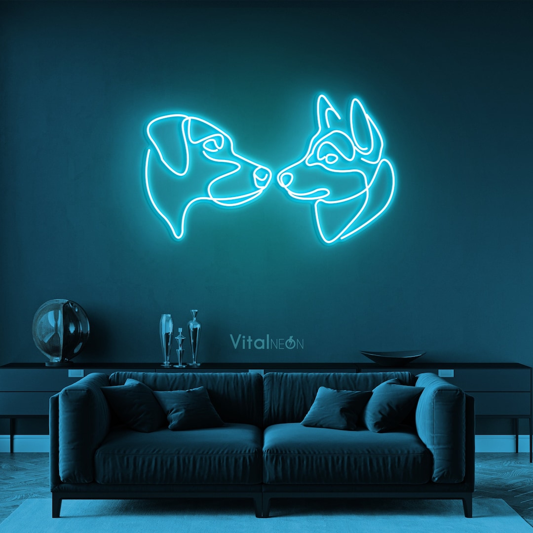 Dogs Neon Sign, Dog Portrait Neon Light, Pet Lovers Wall Art, Husky and ...