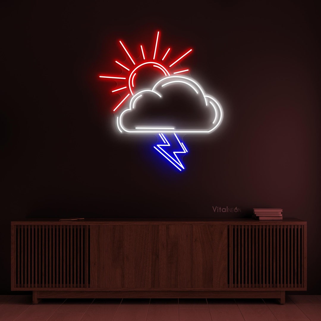 Sun and Cloud Neon Sign, Lightning Bolt LED Light, Home Neon Light ...