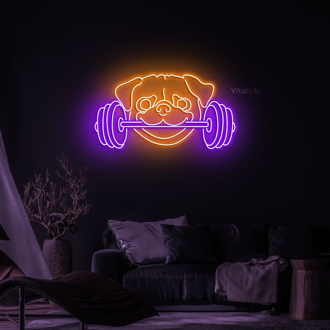Pug With Dumbbell Neon Sign, Dog Gym Decor, Pet Lover Gift - Etsy