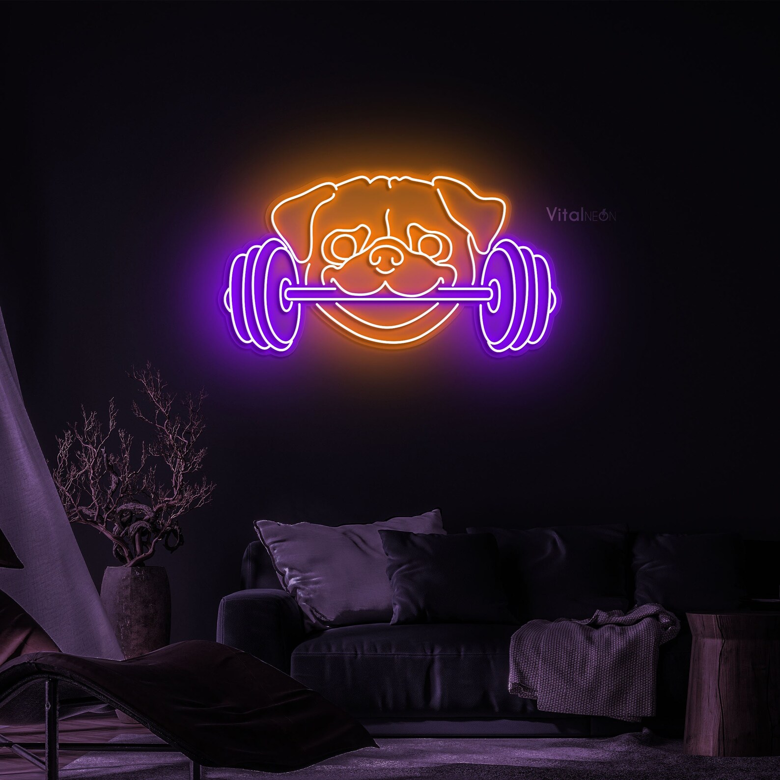 Pug With Dumbbell Neon Sign, Dog Gym Decor, Pet Lover Gift - Etsy