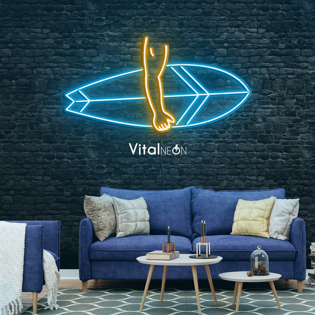 Surfboard Neon Sign, Surf Man LED Sign, Surfing Wall Decor, Gift for ...