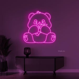 Panda Neon Sign, Panda LED Light, Panda Eating LED Wall Decor, Cute ...
