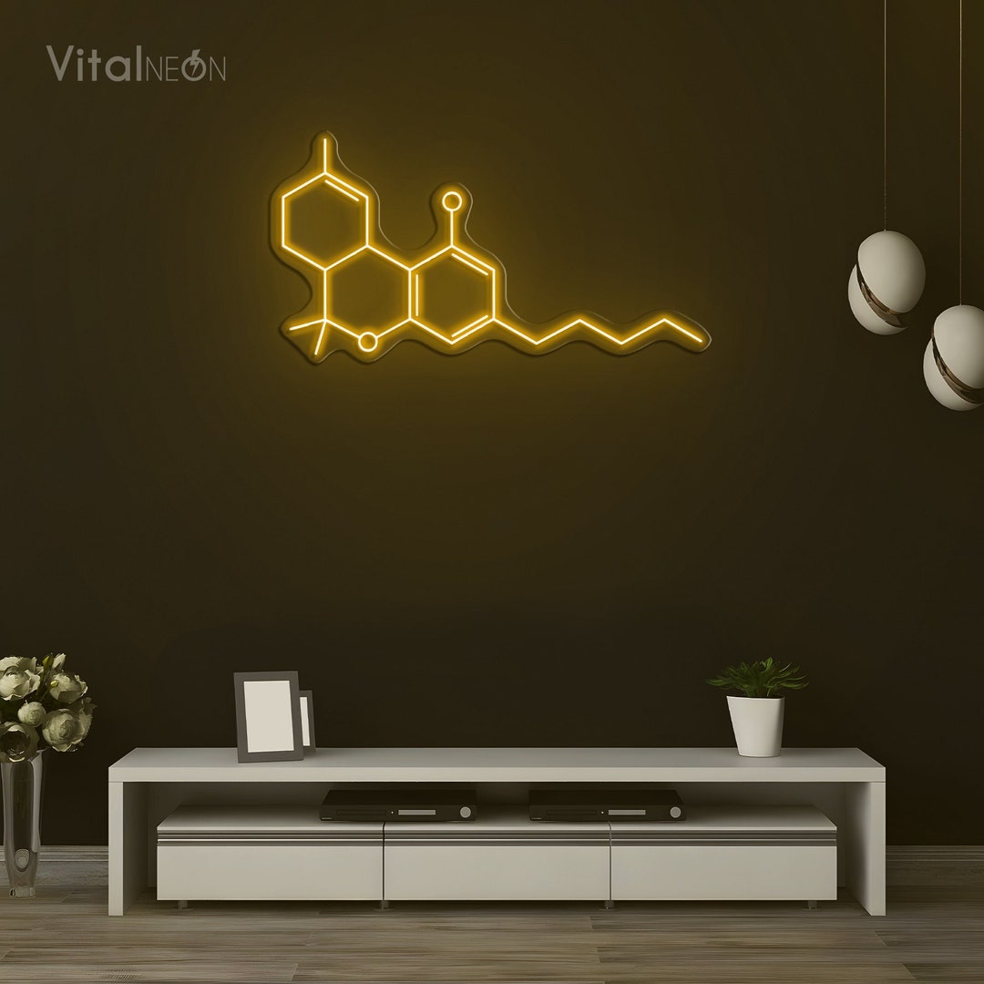 THC Molecule Neon Sign, LED Wall Art Decor, Custom Cannabis Light ...