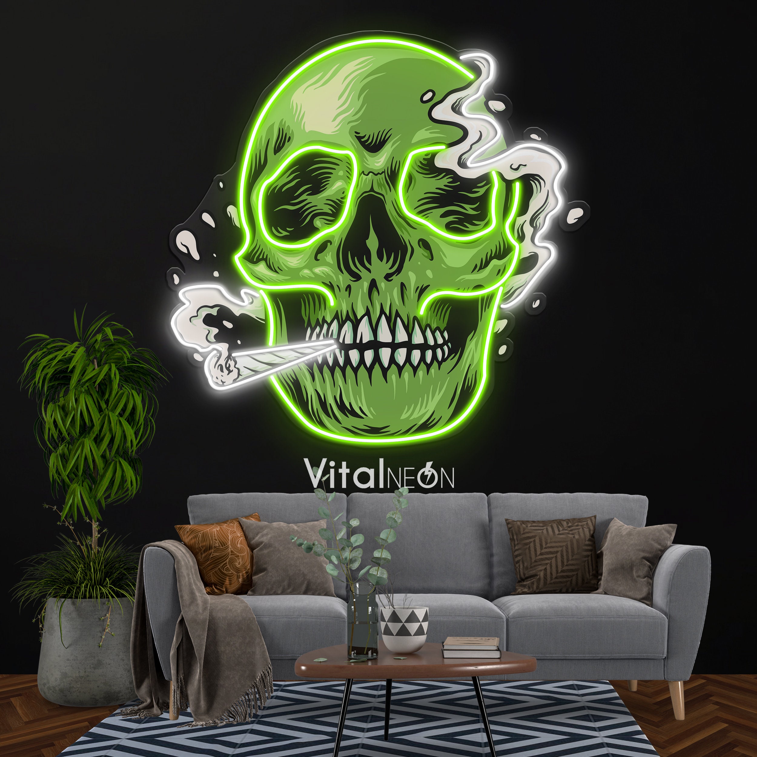 Smoking Weed Green Skull LED Neon Sign Light, Unique Cannabis Wall ...