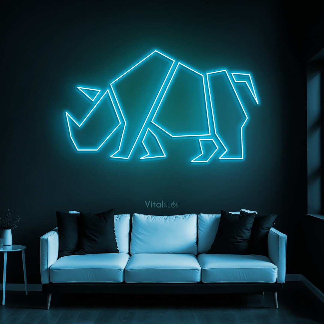 Rhino LED Neon Sign, Geometric Rhino Wall Decor, Custom Party Room ...