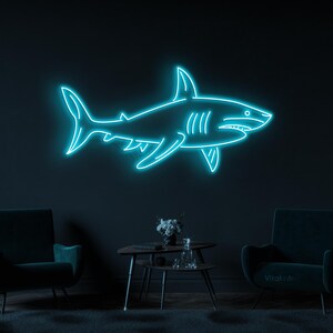 Shark Neon Sign, Shark LED Light, Fish Shop Wall Decor, Beach House ...