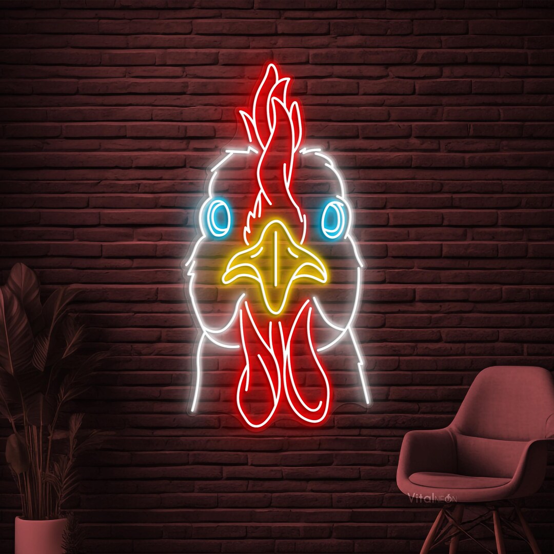 Rooster Neon Sign, Rooster Chicken LED Light, Hen Head Neon Art, Home ...