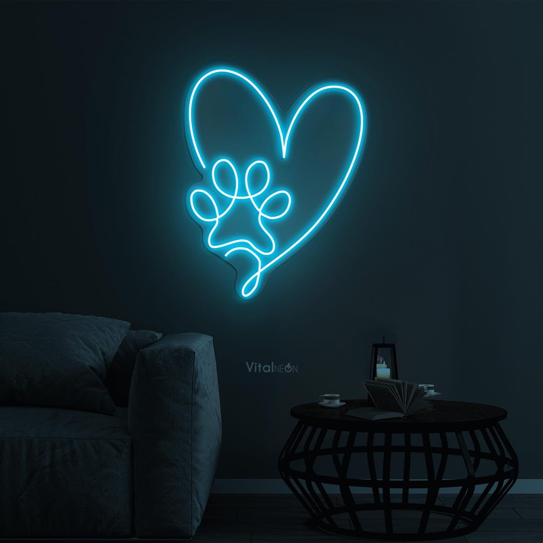 Heart Dog Paw Neon Sign, Heart and Paw LED Light, Pet Store Wall Decor ...