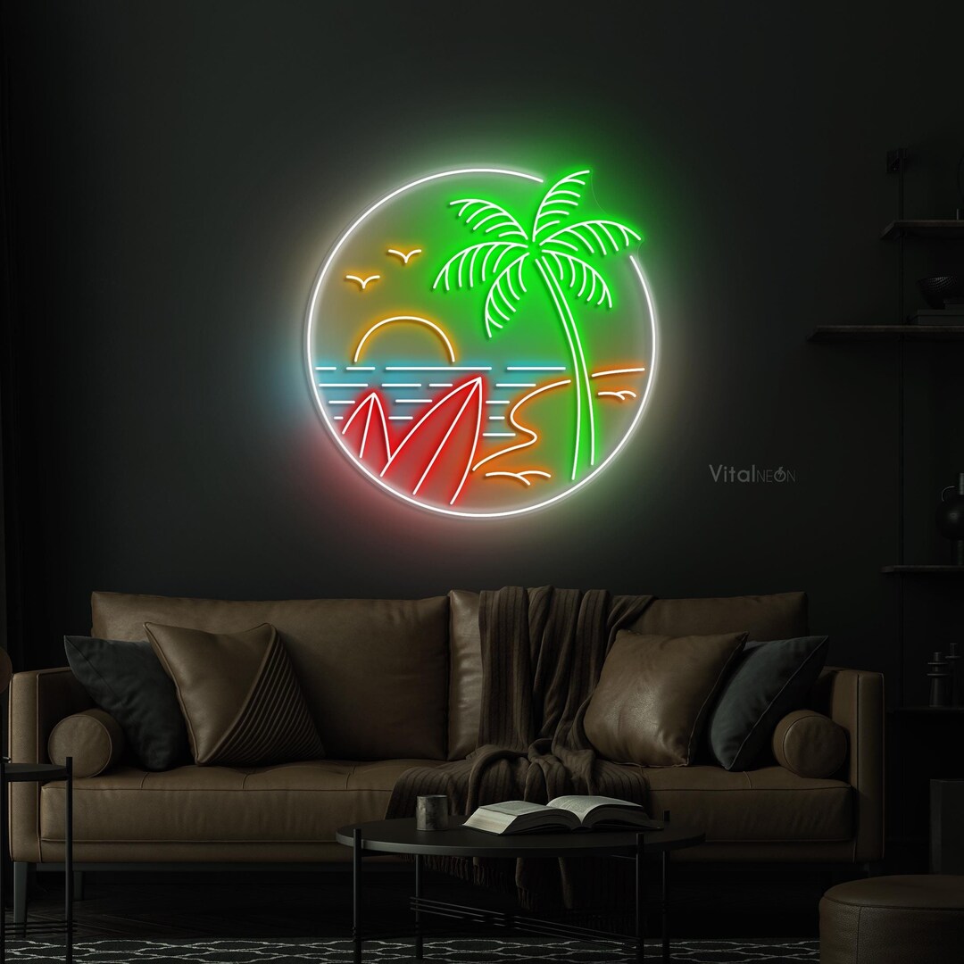 Palm Trees on Beach Neon Sign, Palm Trees LED Light, Vacation Beach LED ...
