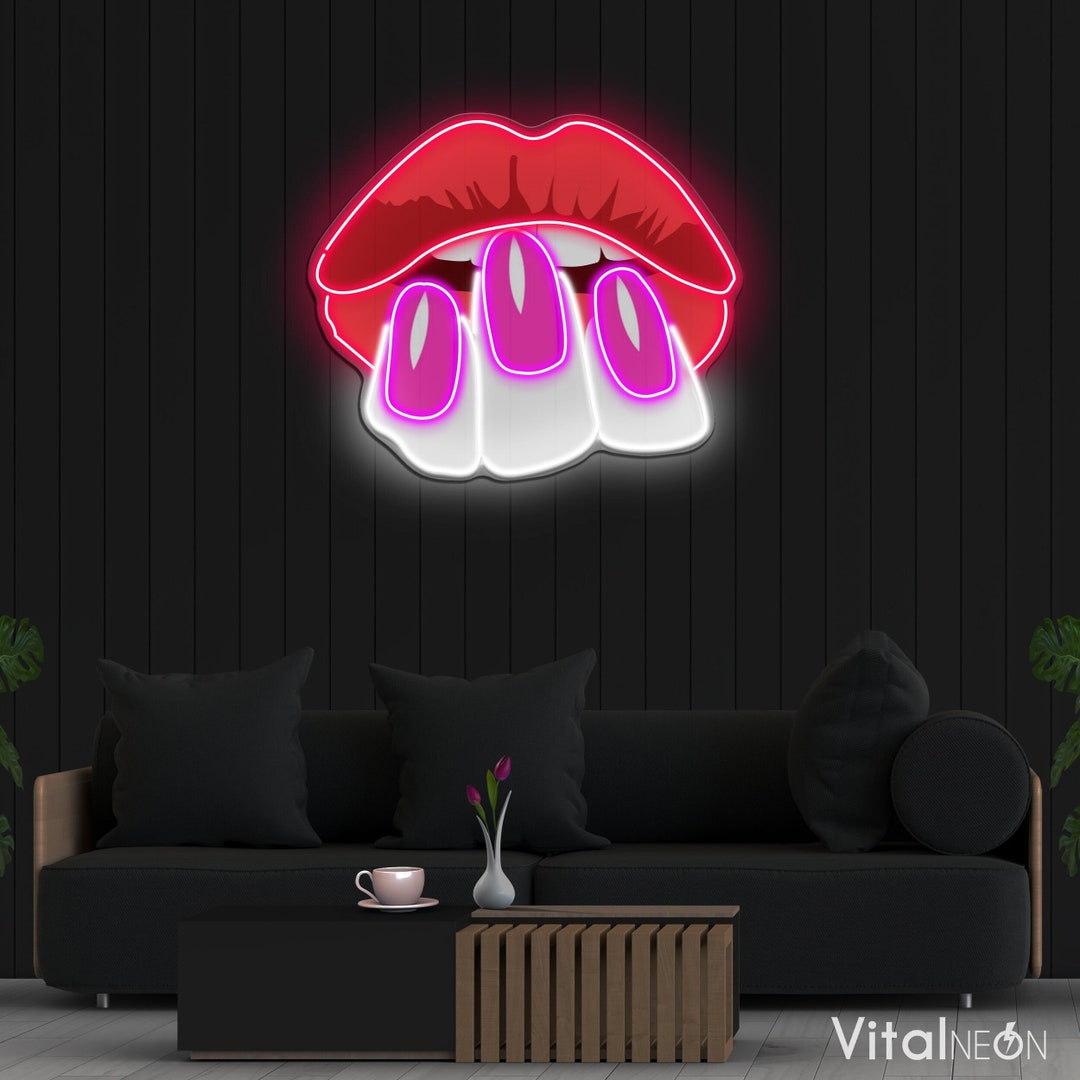 Hands on Lips LED Neon Sign Light Pop Art Unique Home Decor, Custom ...
