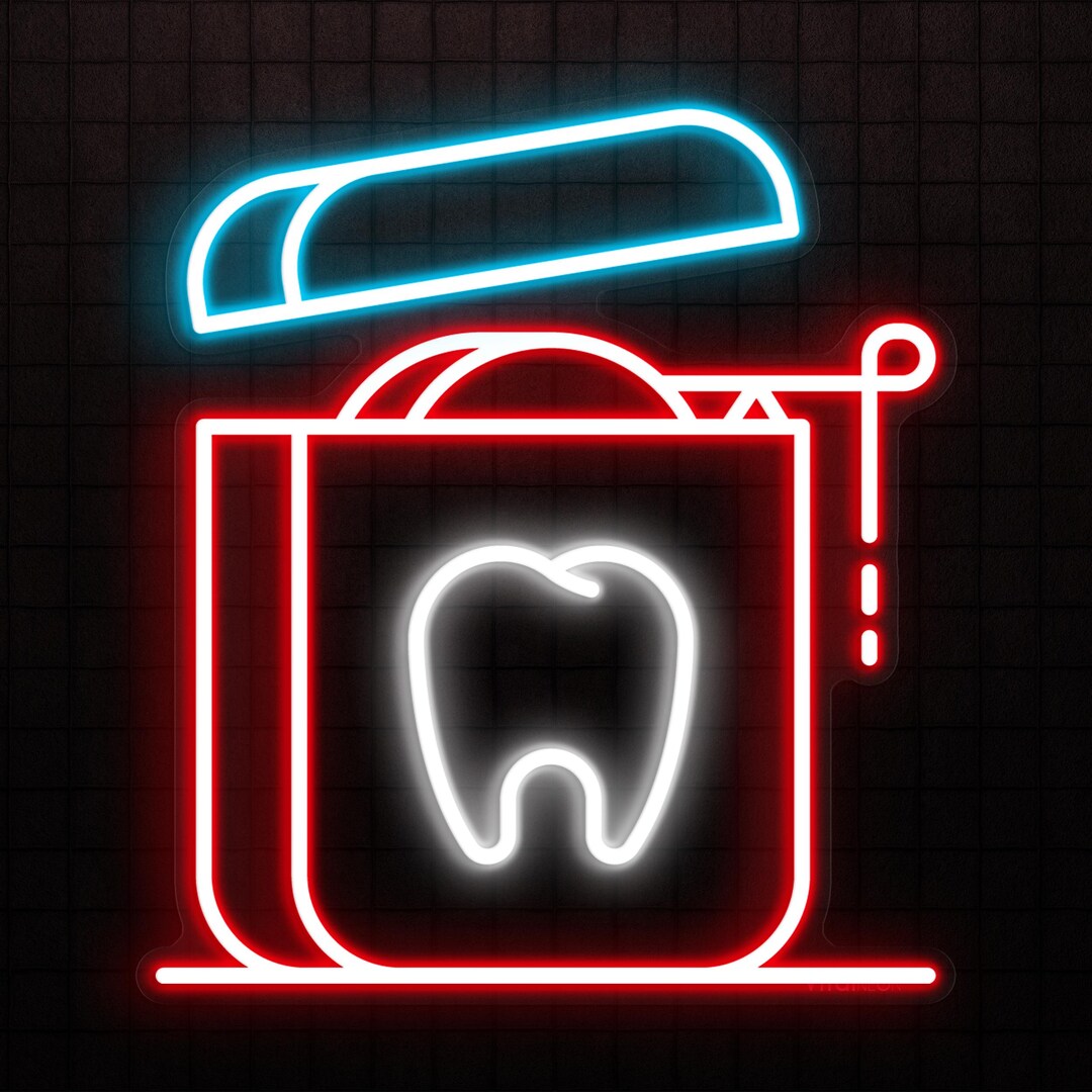 Dental Floss Neon Sign LED Light Tooth Wall Art Oral Hygiene Clinic ...