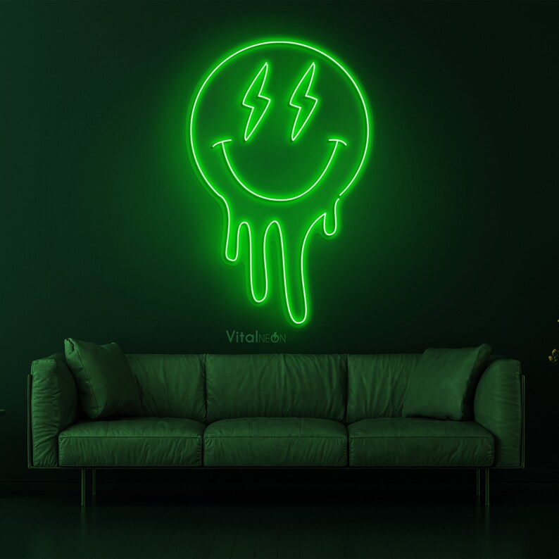 Melting Smile Face LED Neon Sign, Happy Lightning Bolt Emoji Art - Etsy UK