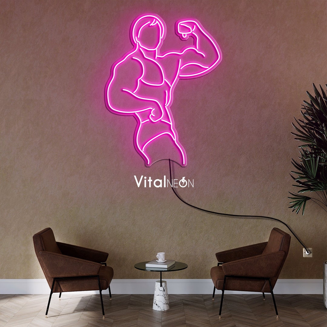 Arm Muscles Neon Sign, Man Pose Neon Sign, Custom Gym Decor, Muscles ...
