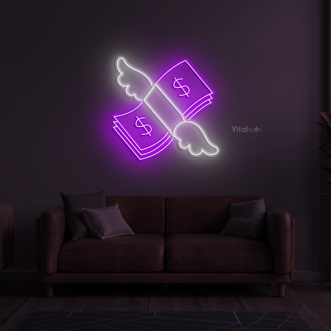 Flying Cash Neon Sign, Cash LED Light, Flying Money LED Neon Art, Bar ...
