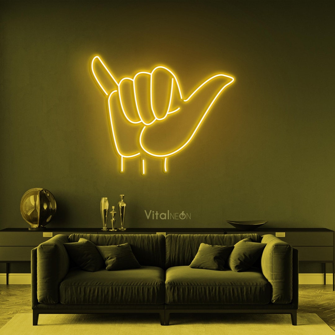 Shaka Hand Neon Sign, Shaka Hand LED Light, Boho Surfer Room LED Art ...