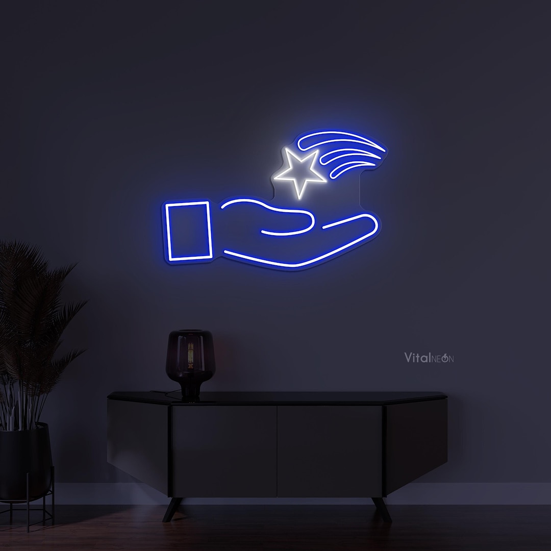 Star in Hand Neon Sign, Star in Hand LED Light, Star Wall Decor, Party ...