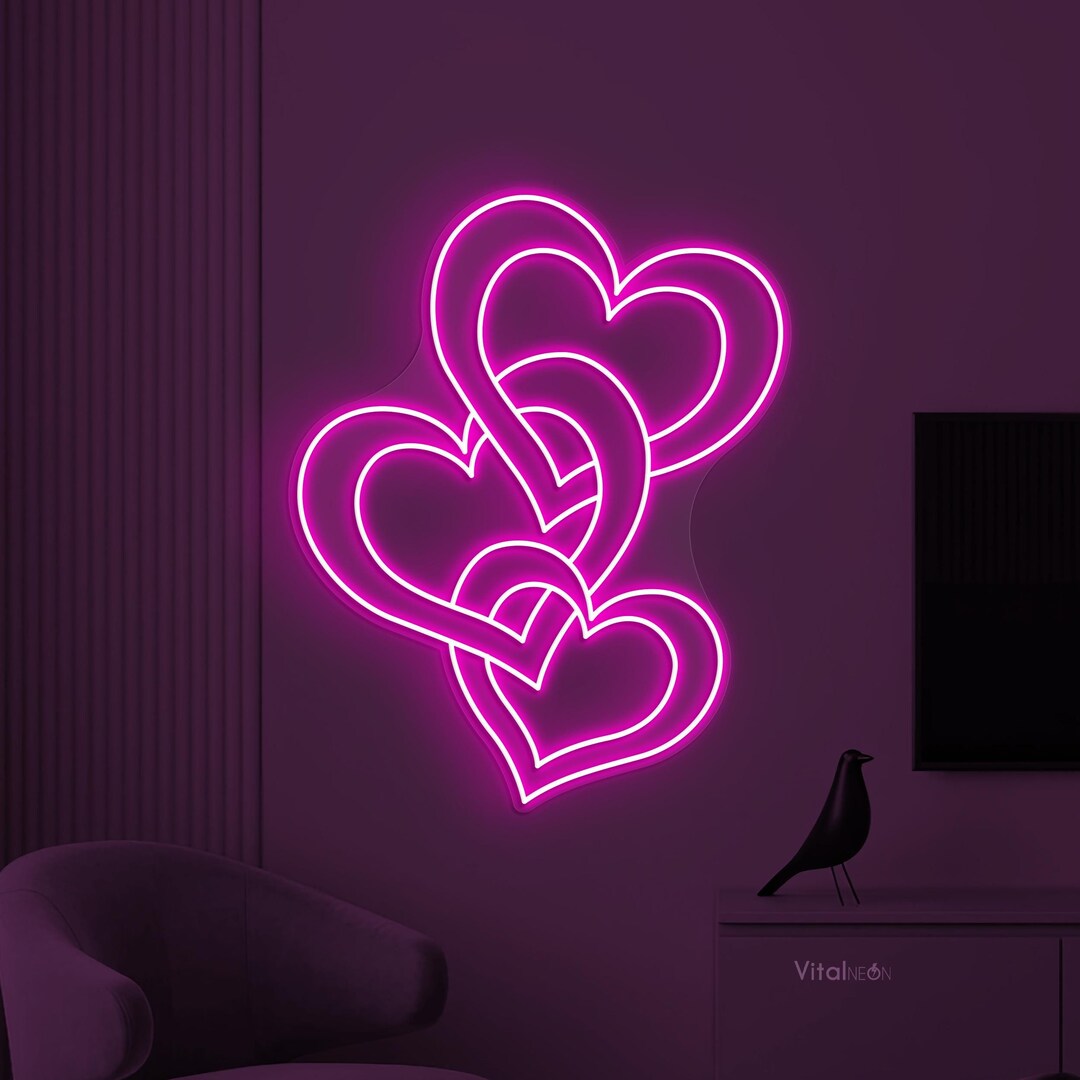 Hearts Neon Sign, Heart Chain LED Light, Triple Hearts Wall Decor, Love ...