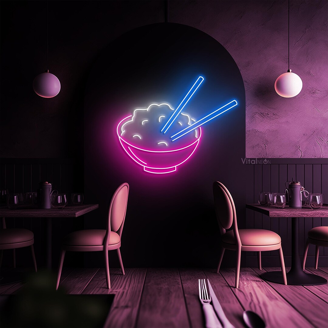Rice Bowl Neon Sign, Rice Bowl LED Light, Asian Food LED Neon Art, Home ...