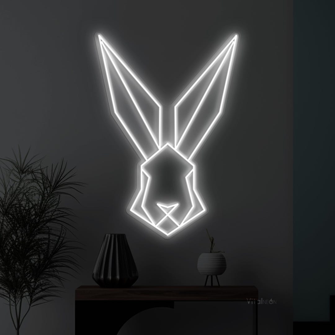 Rabbit Neon Sign, Rabbit LED Light, Geometric Bunny Wall Decor, Polygon ...