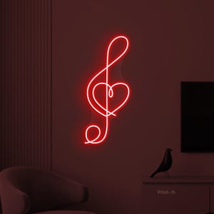 Music Note Neon Sign, Music Note LED Light, Heart Music Note Wall Decor ...