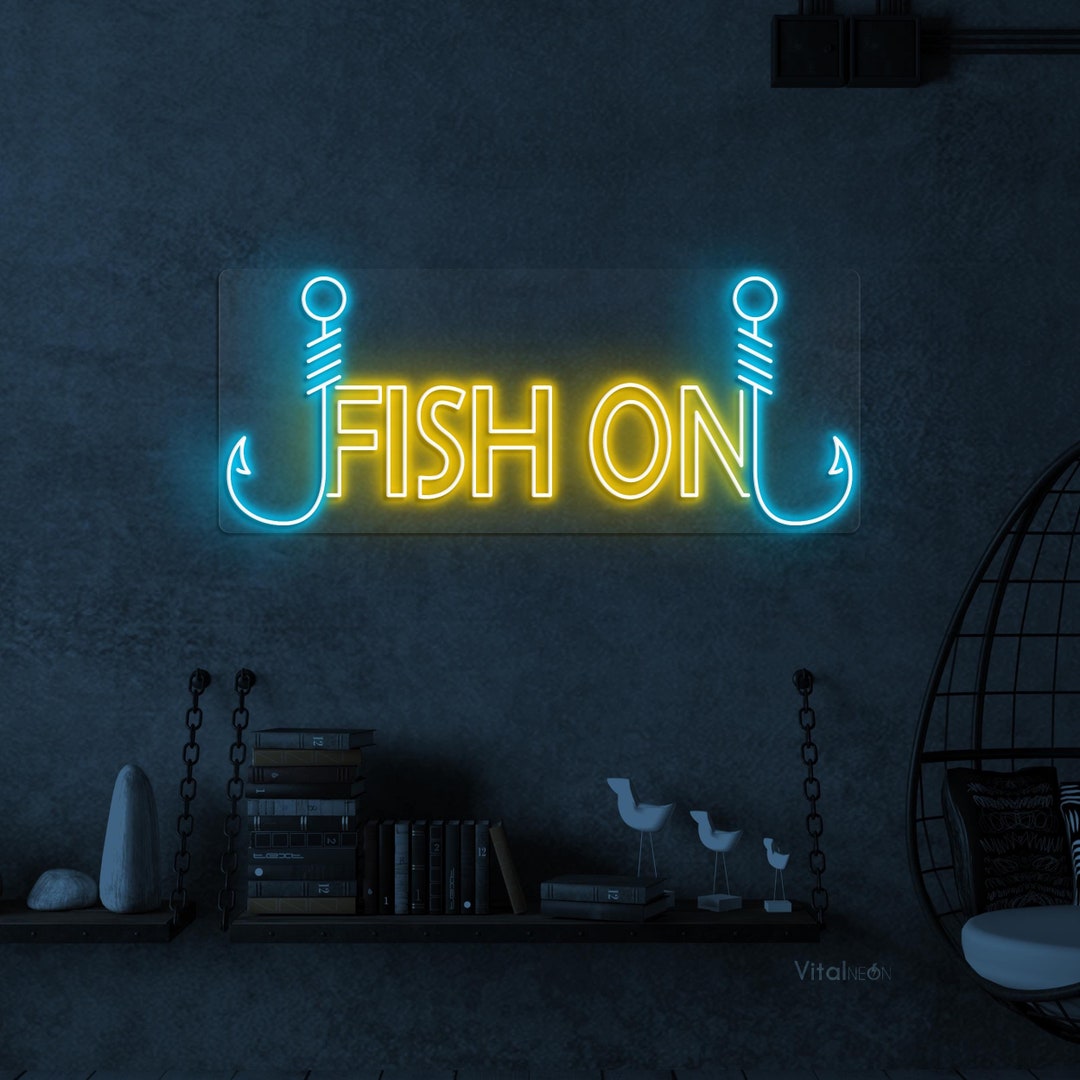 Fish on Neon Sign, LED Fishing Light, Hooked Catch Art, Gift for ...