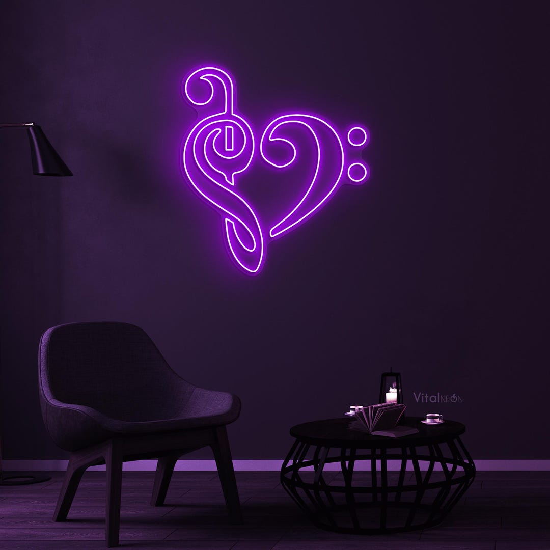 Music Note Neon Sign, Music Note LED Light, Heart Note Wall Art, Music ...