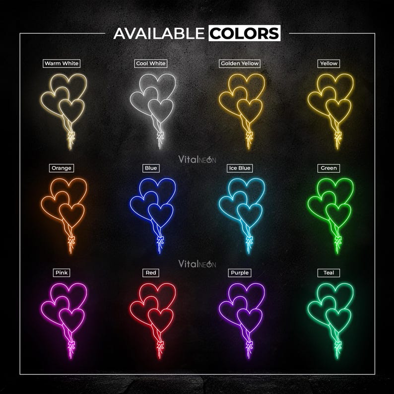 Heart Balloons Neon Sign, Heart Balloons LED Light, Valentine's Day ...