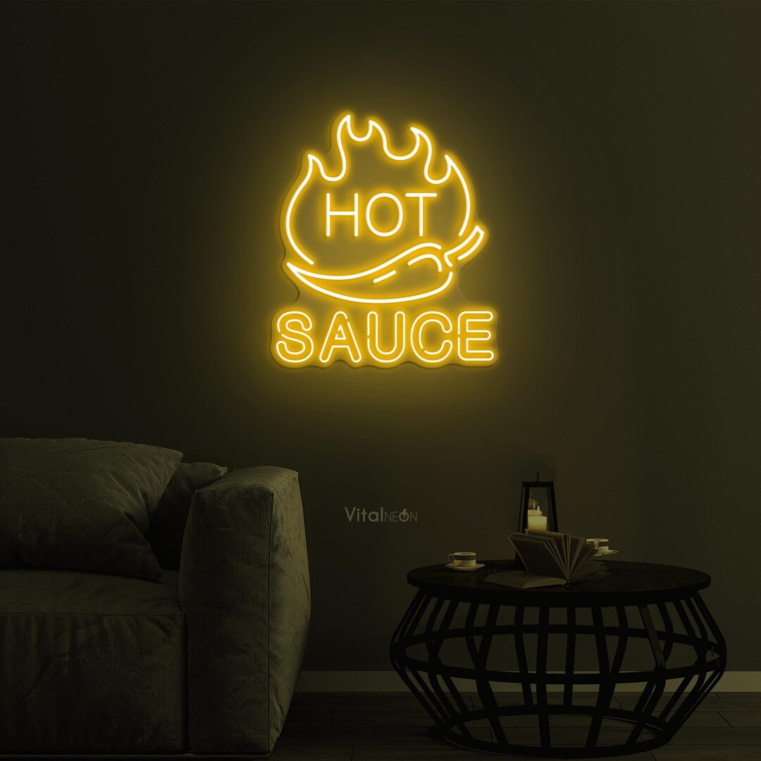 Hot Chili Sauce Neon Sign, Hot Chili Sauce LED Light, Hot Sauce Wall ...